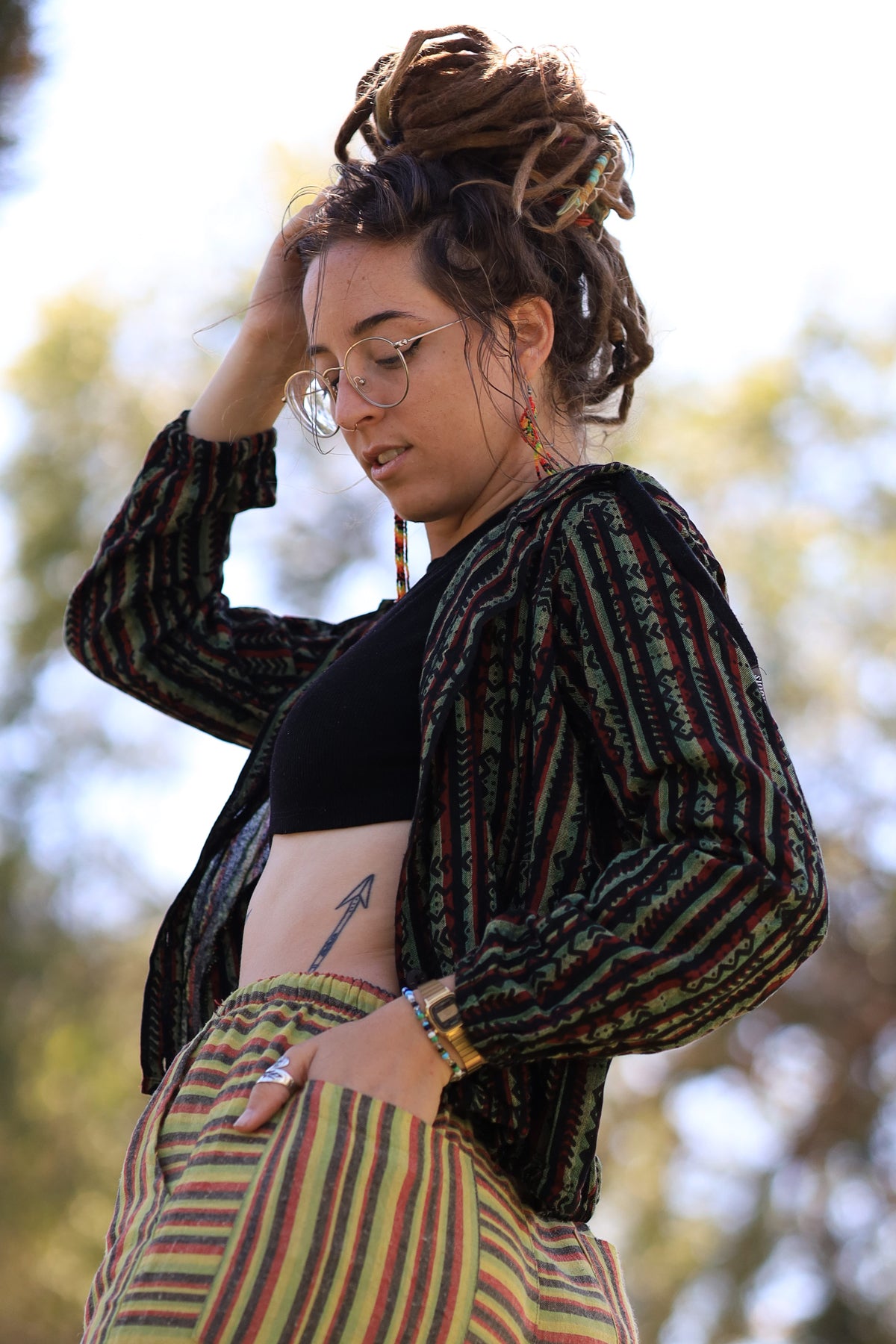 Tribal Mud-Cloth Rasta Striped Hoodie